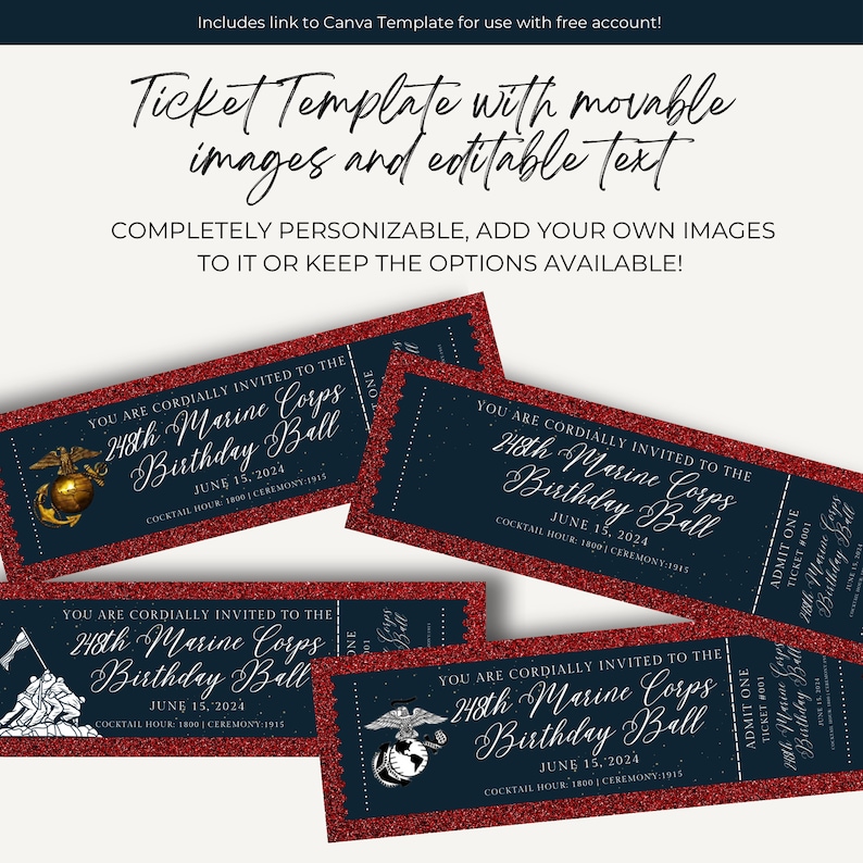 Marine Corps Ball Military Ball Ticket Template MC Birthday Ball ...