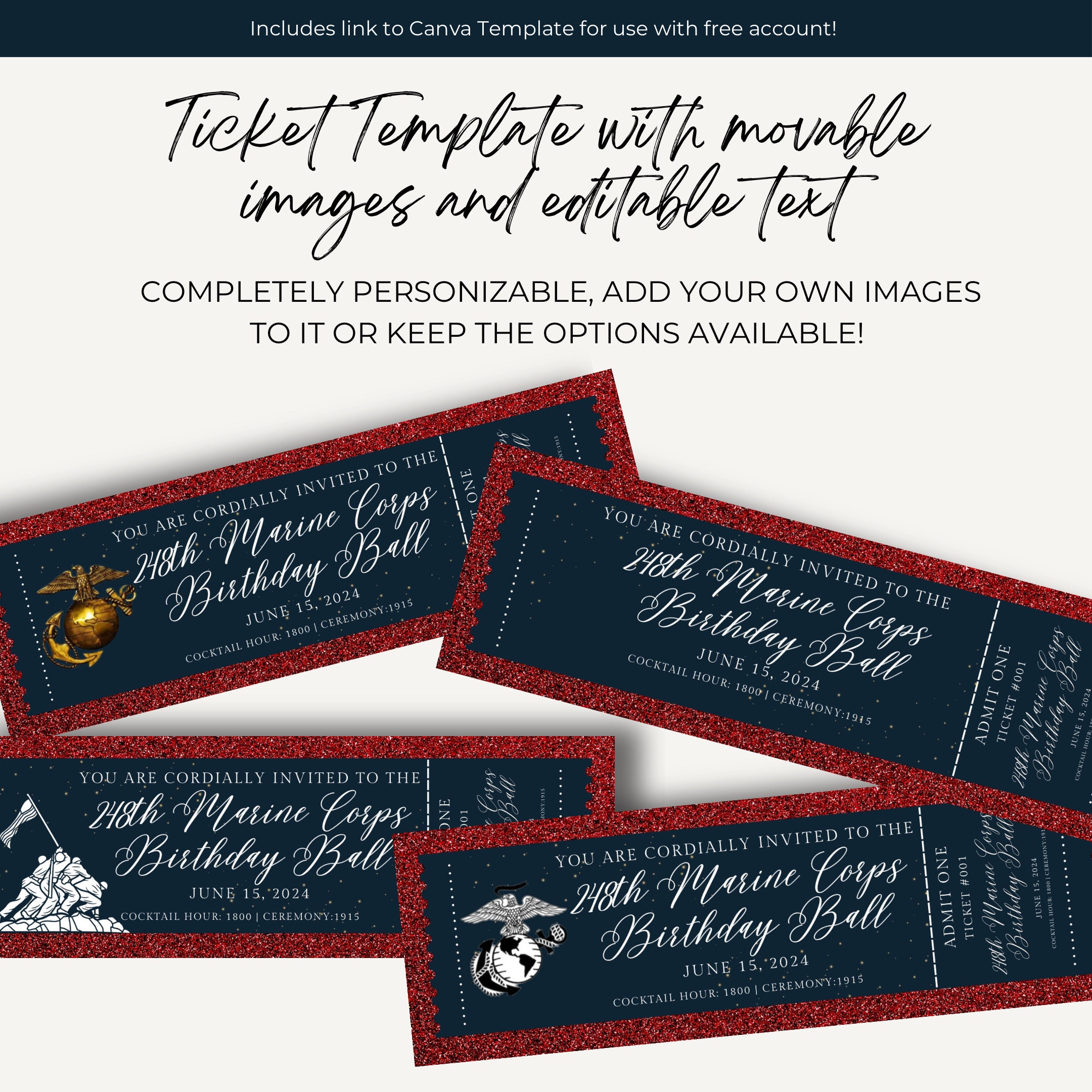 Marine Corps Ball Military Ball Ticket Template MC Birthday Ball ...