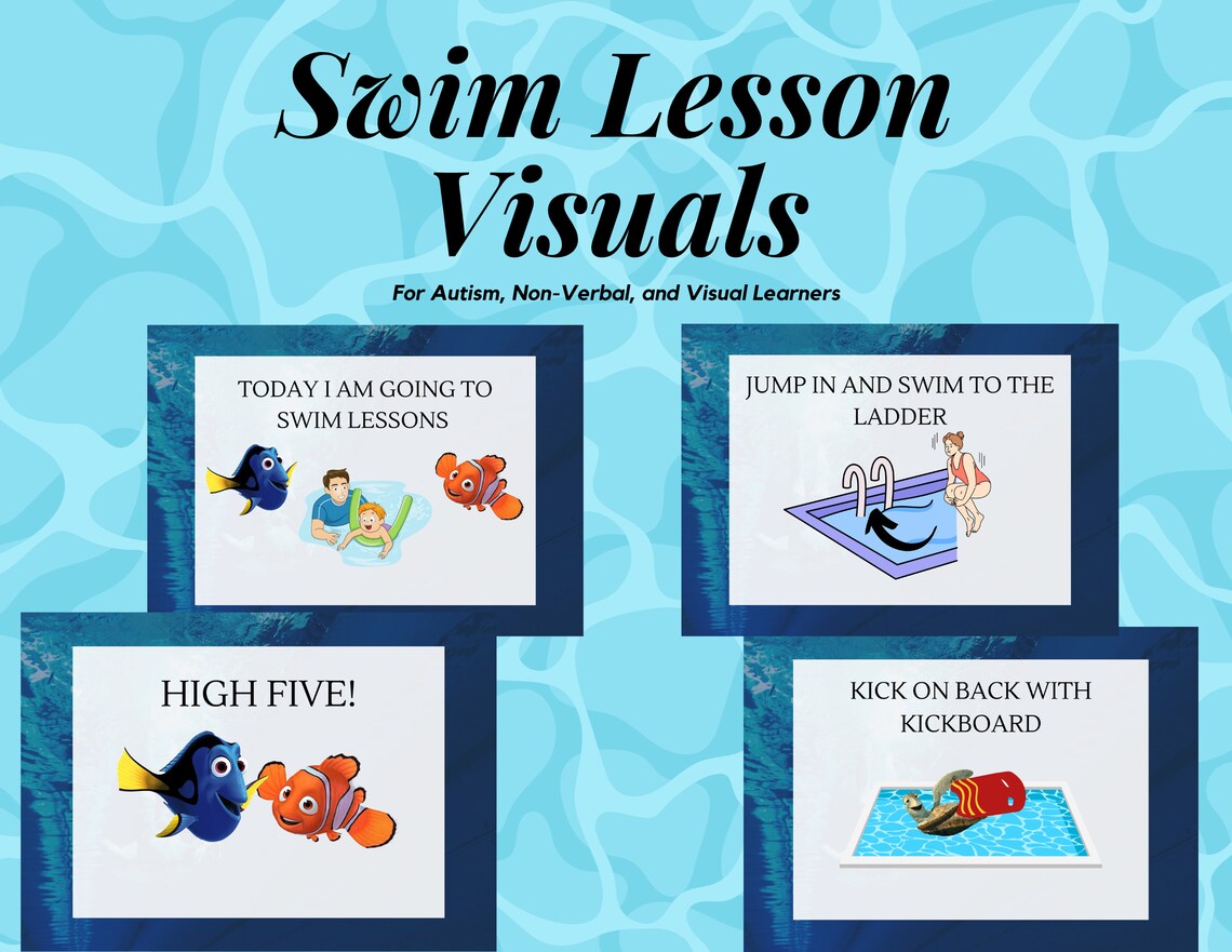 Swim Lesson Visual Cards for Autism, Non-verbal Learners (printable PDF ...