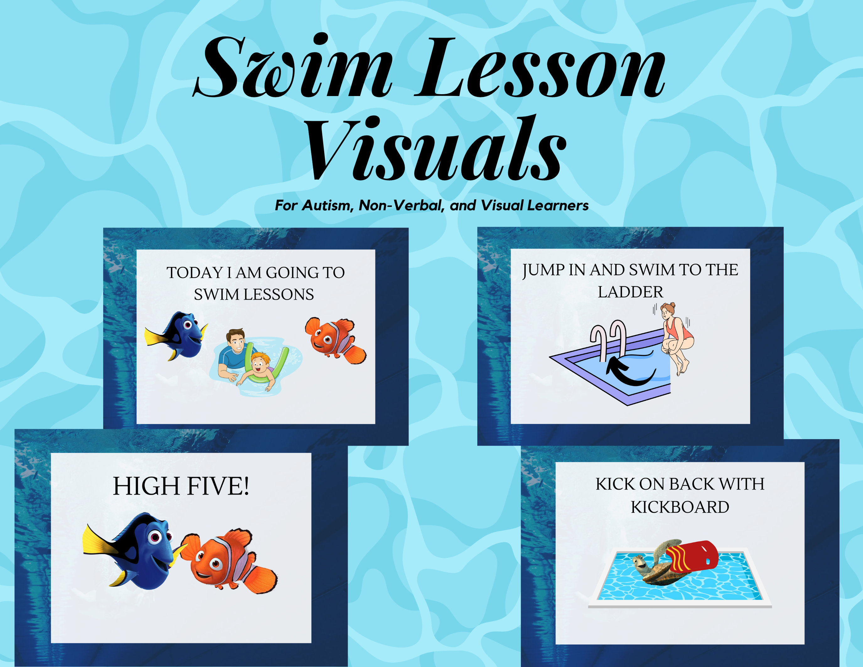 Autism Non-verbal Swim Lesson Visual Cards Swimming 7 X 5 Printable PDF ...