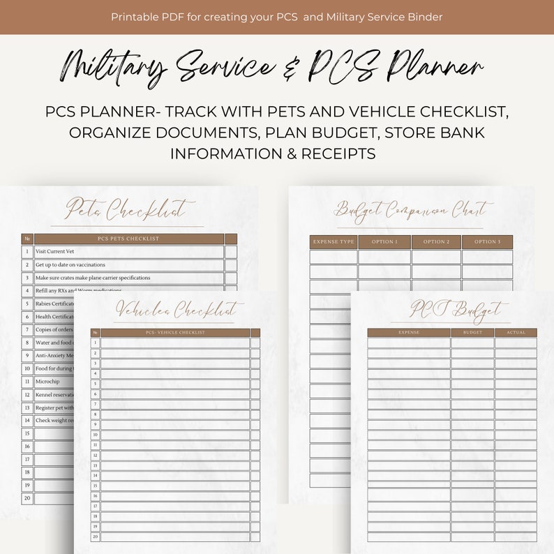 Printable PDF PCS Binder Deployment Planner Military Move Checklist ...