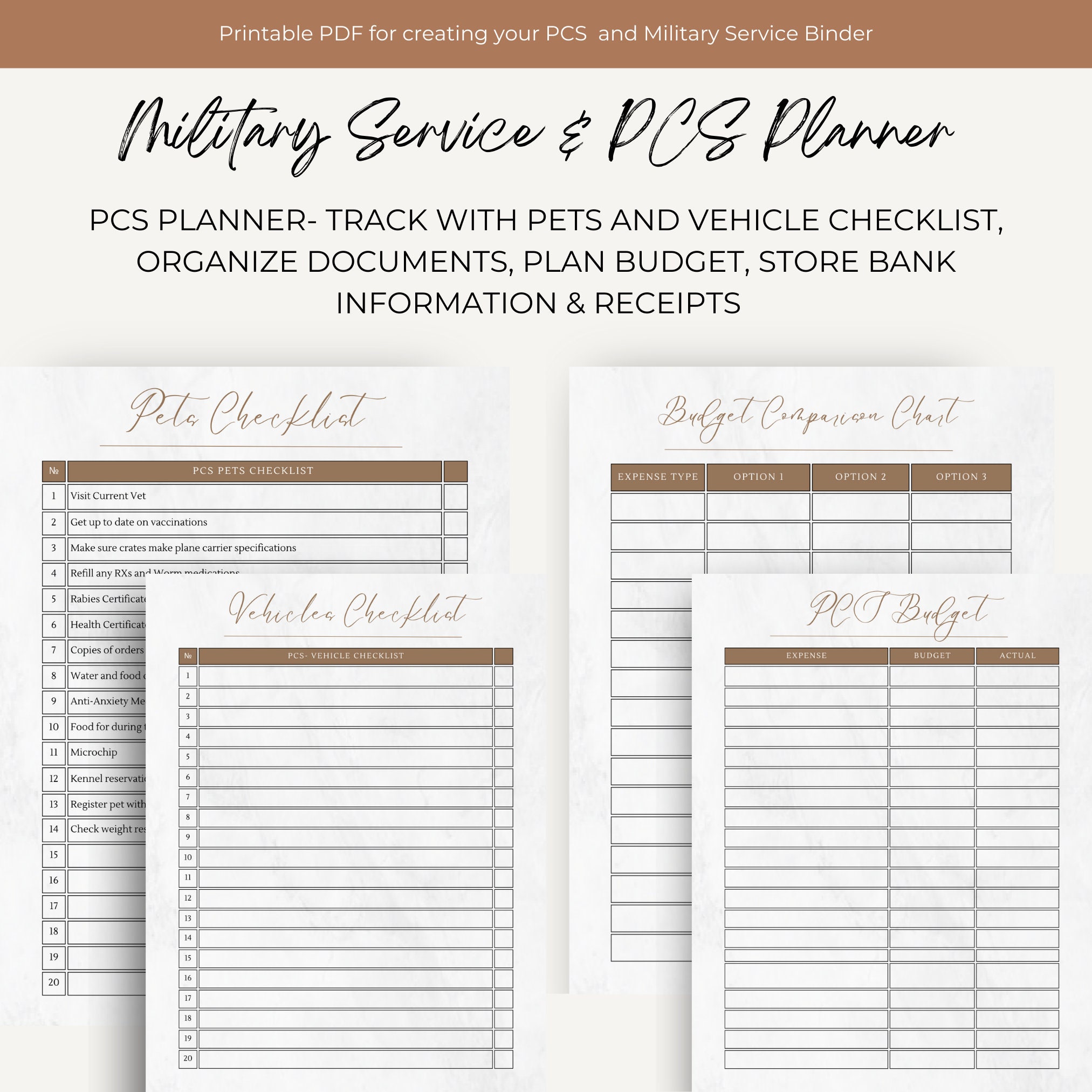Printable PDF PCS Binder Deployment Planner Military Move Checklist ...