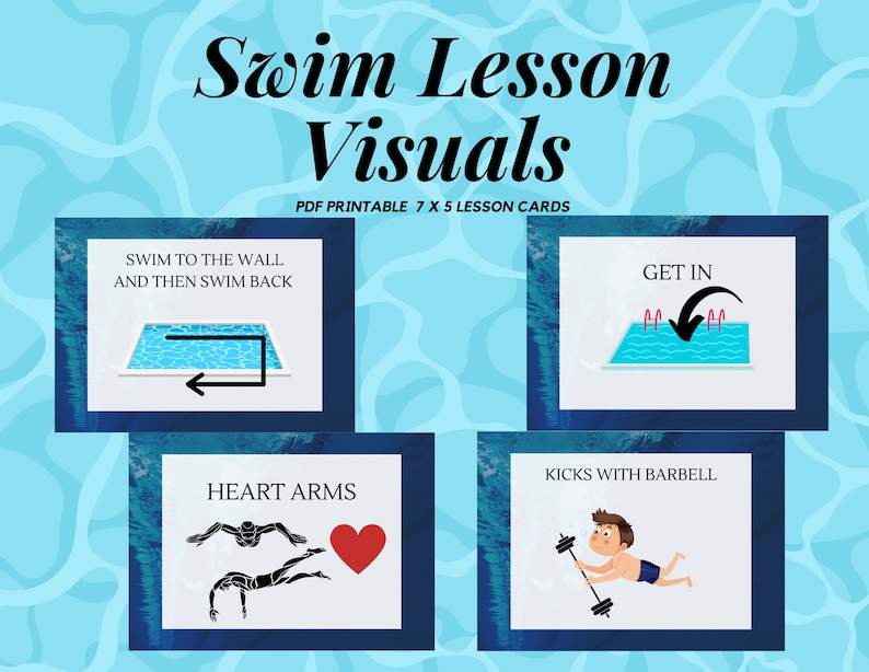 Swim Lesson Visual Cards for Autism, Non-verbal Learners (printable PDF ...