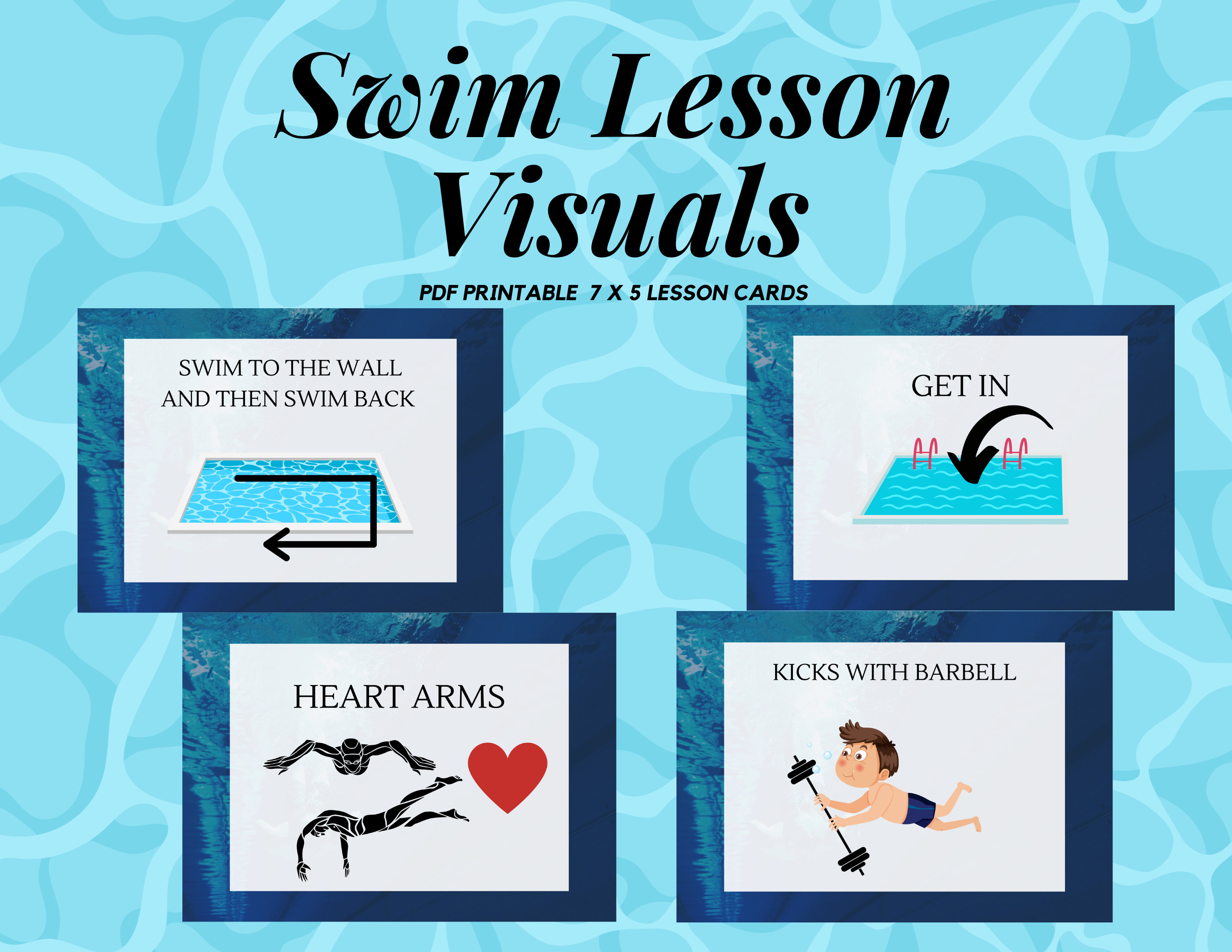 Autism Non-verbal Swim Lesson Visual Cards Swimming 7 X 5 Printable PDF ...