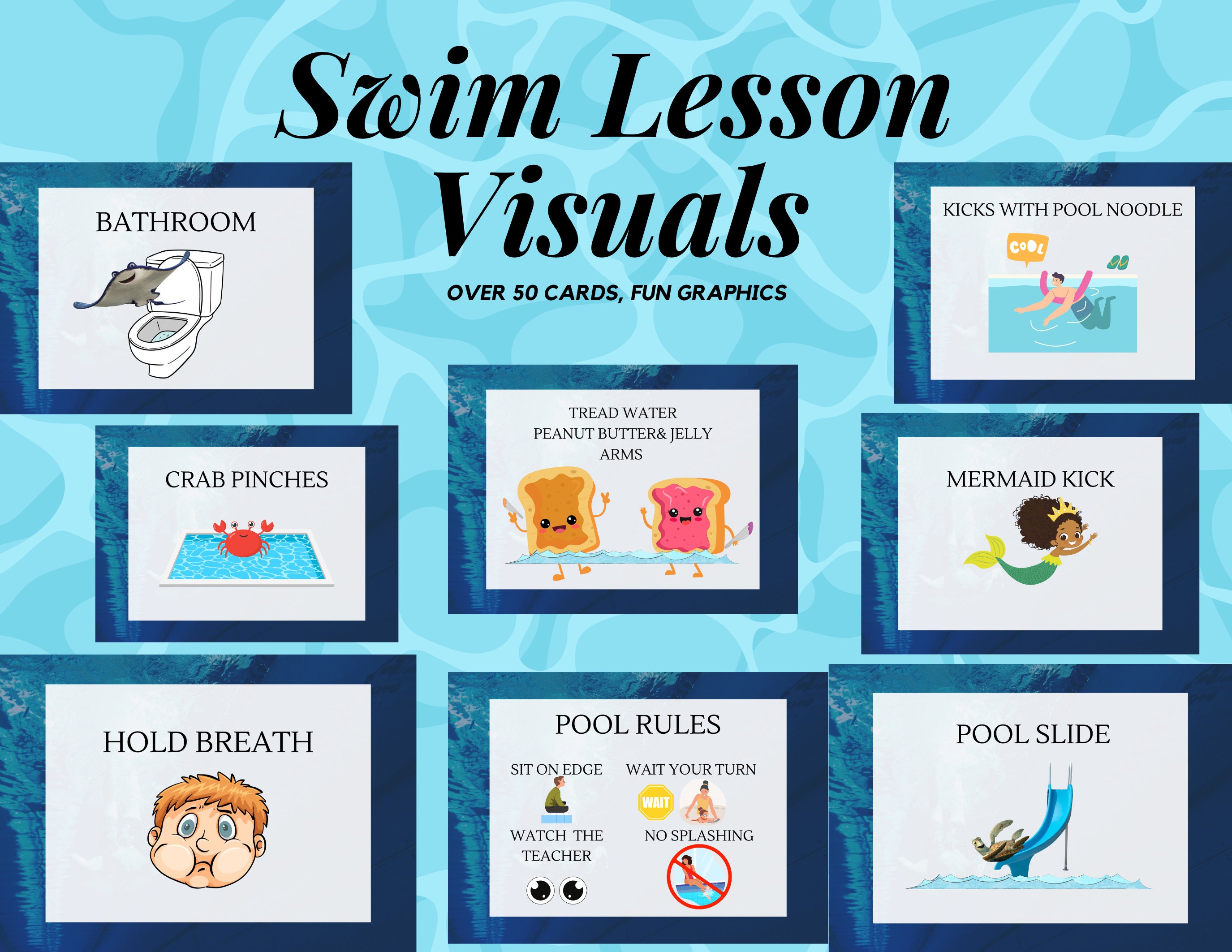 Autism Non-verbal Swim Lesson Visual Cards Swimming 7 X 5 Printable PDF ...