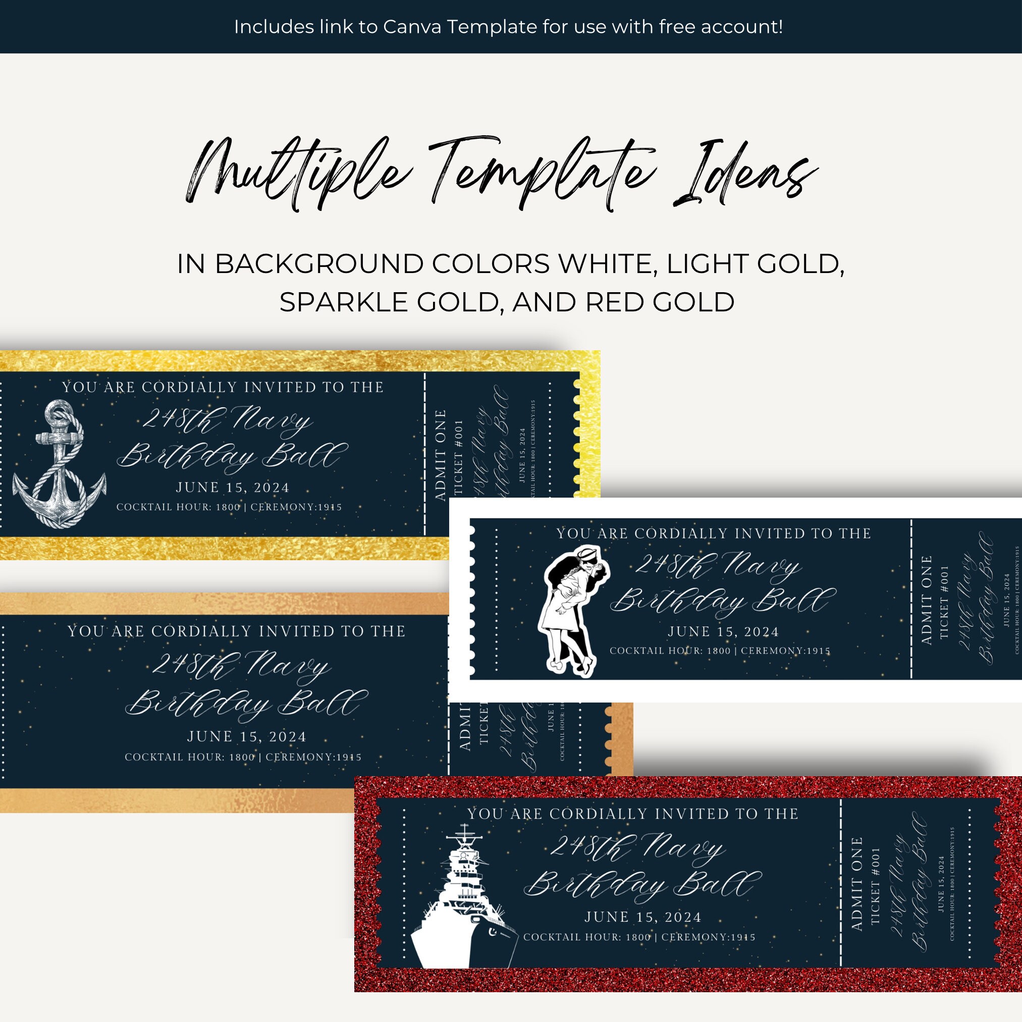 Navy Ball Ticket Template Mil Ball Corpsman HM MA Canva Editable Ball ...