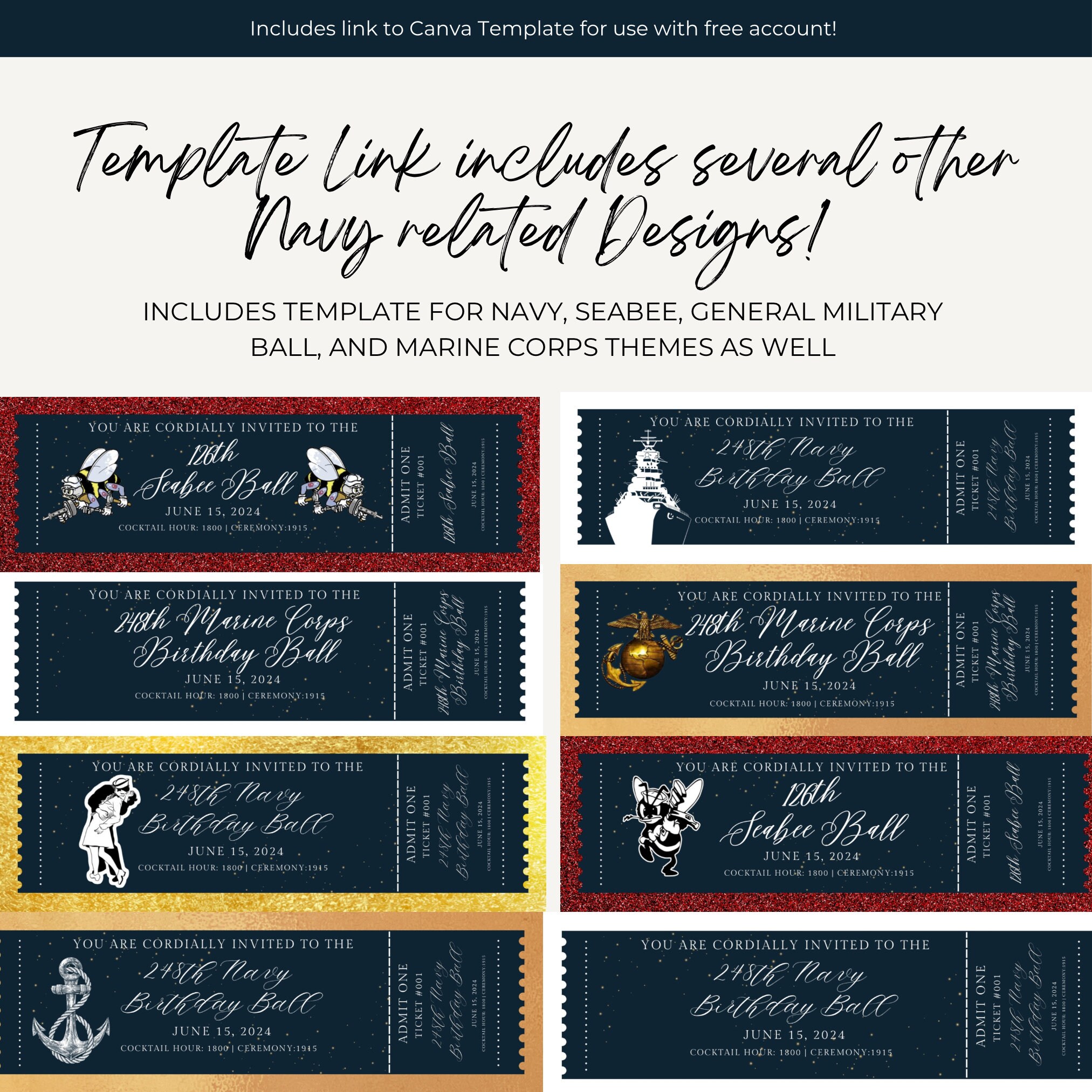 Seabee Ball Ticket Template Navy Ball Mil Ball Seabees Editable - Etsy