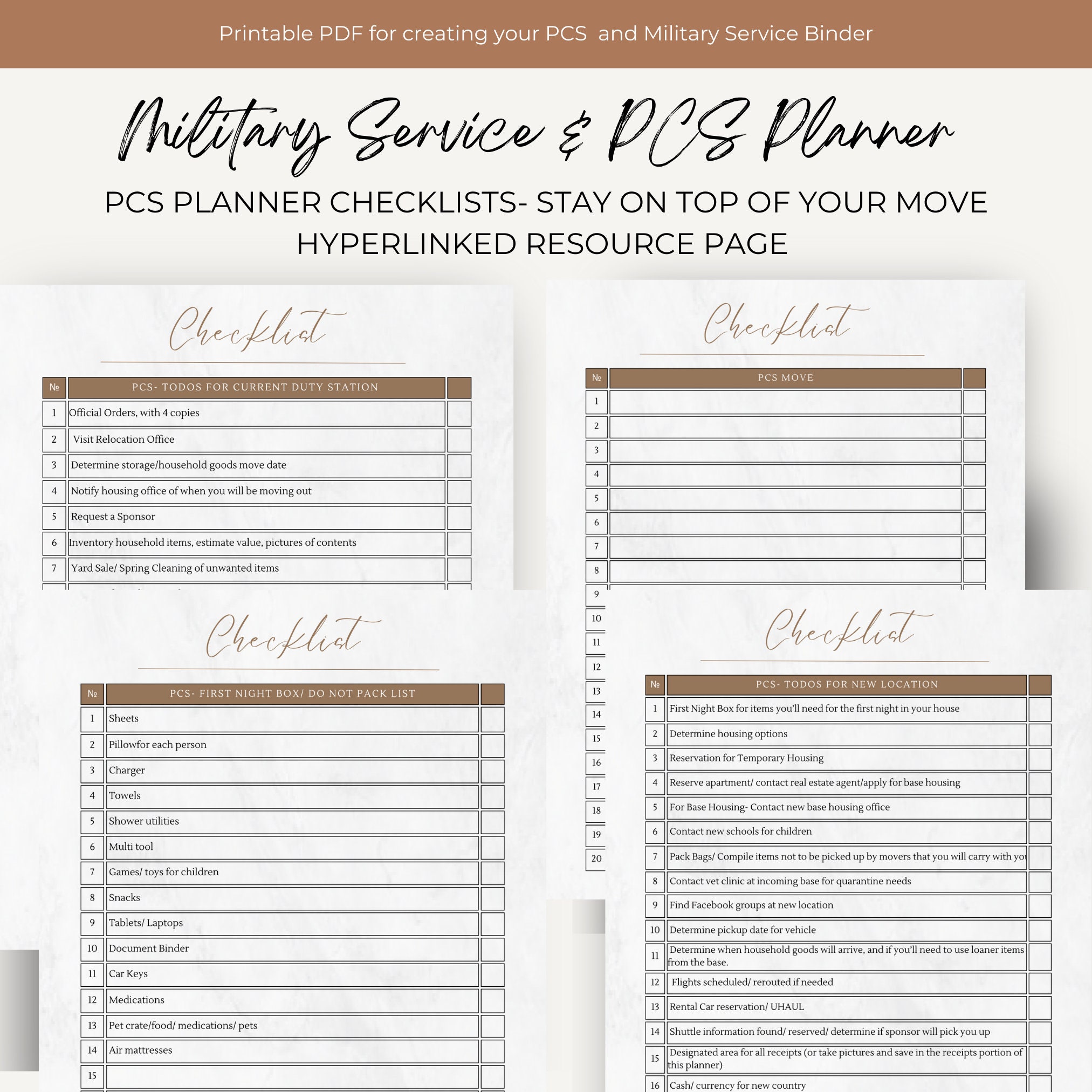 Printable PDF PCS Binder Deployment Planner Military Move Checklist ...