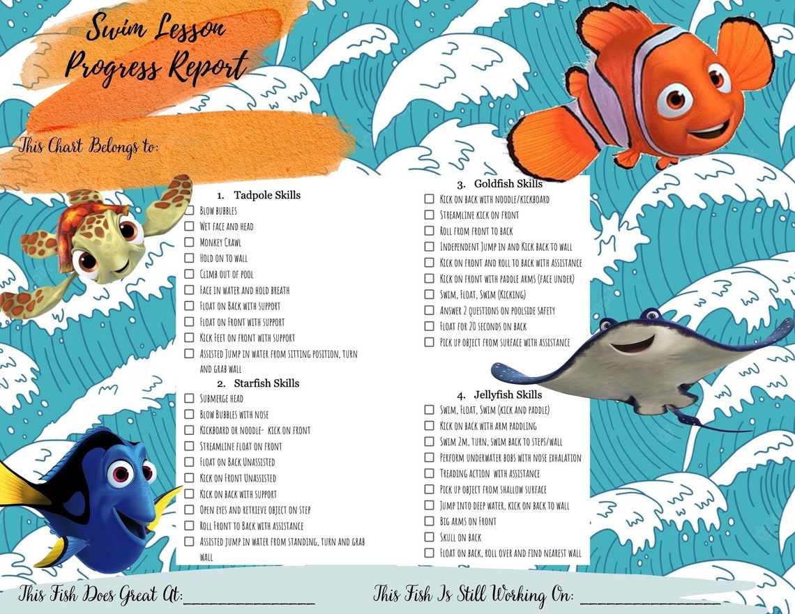Swim Lesson Progress Report Card Certificate Checklist PDF Digital ...