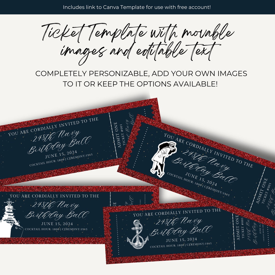 Navy Ball Ticket Template Mil Ball Corpsman HM MA Canva Editable Ball ...