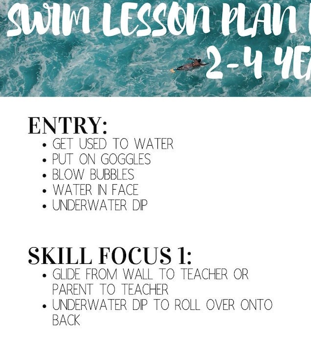 Swim Lesson Plan Minimalist 2-4 Year Old Beginner Junior Level Digital ...