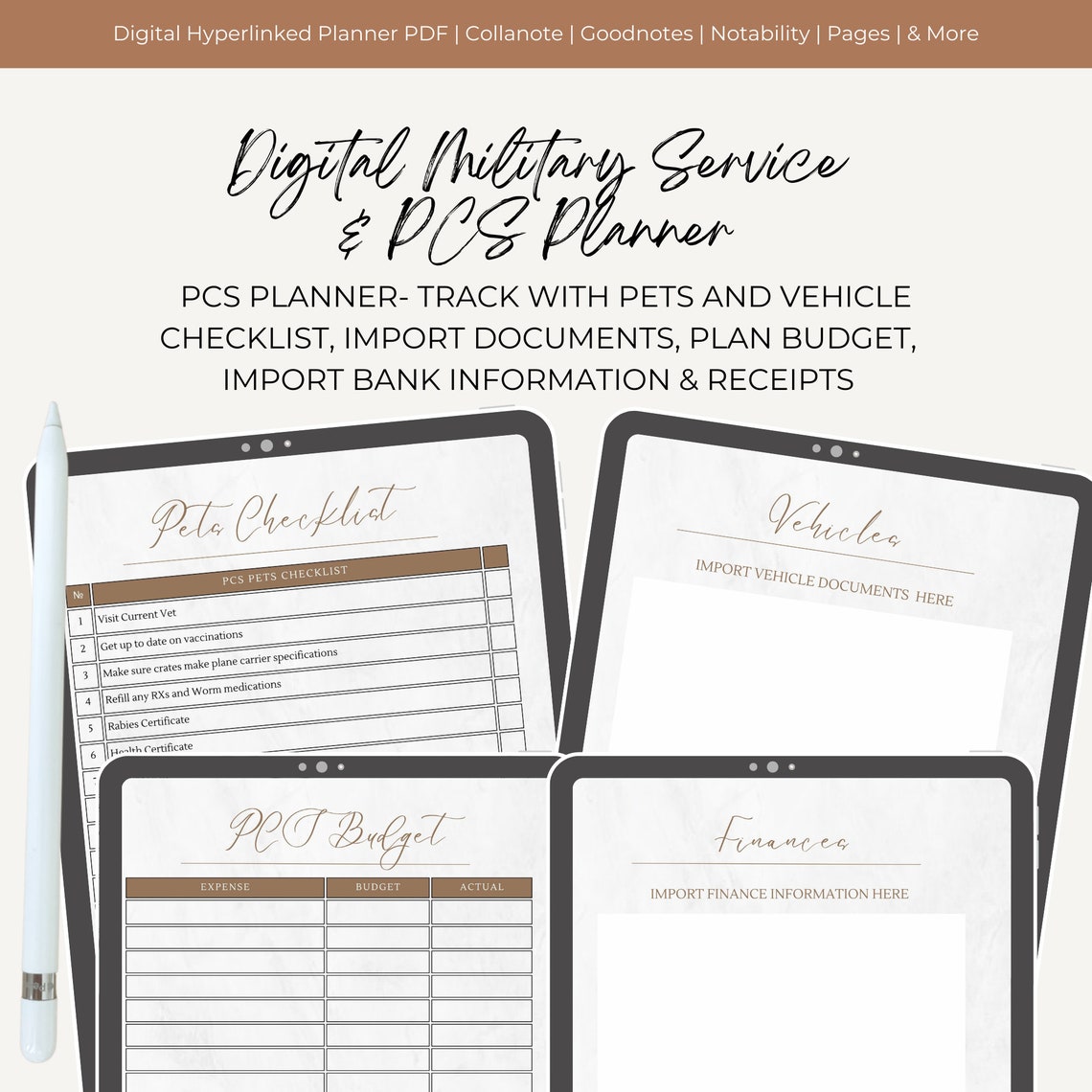 PCS and Deployment Digital Planner Checklist Guide Moving Army Airforce ...