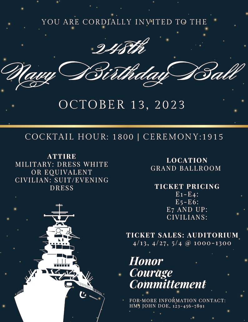 Navy Ball Flyer Template U.S Navy HM Corpsman Seabee BM CS Printable - Etsy