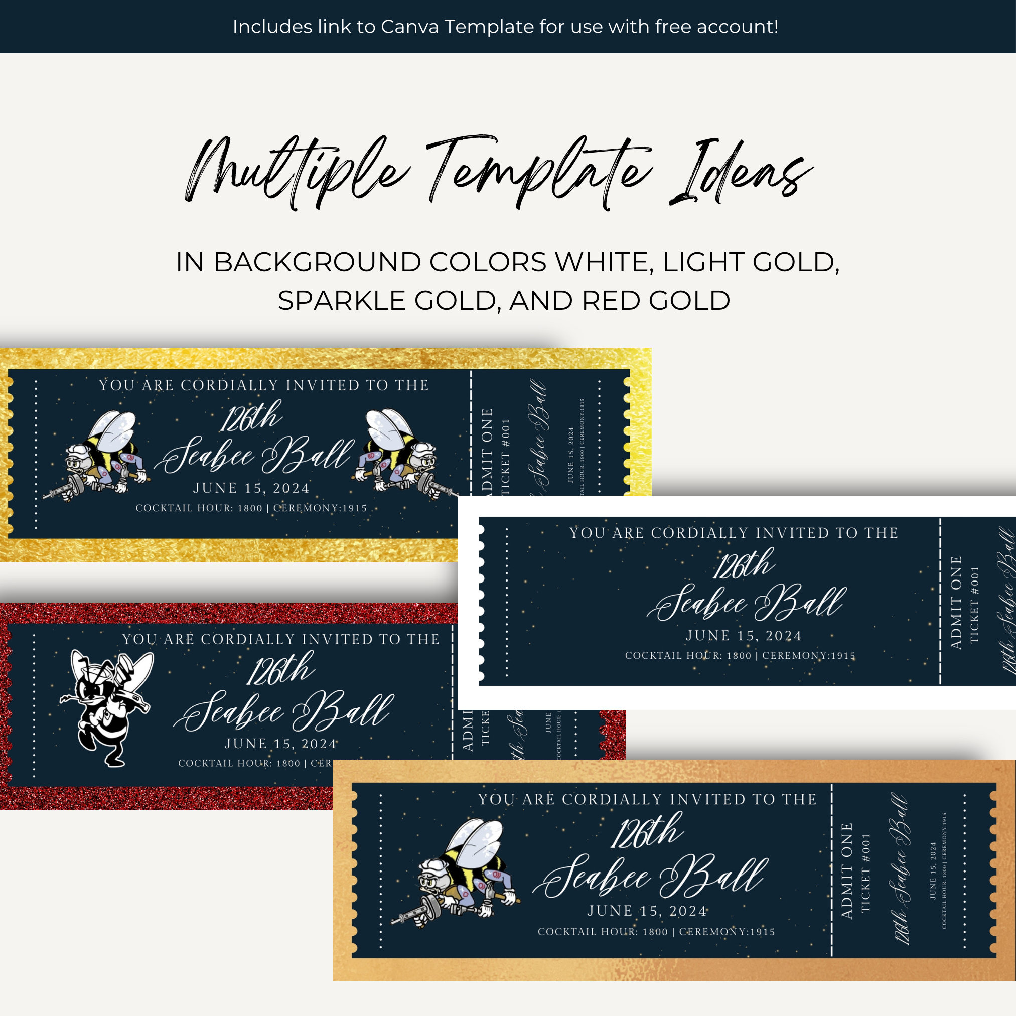 Seabee Ball Ticket Template Navy Ball Mil Ball Seabees Editable - Etsy