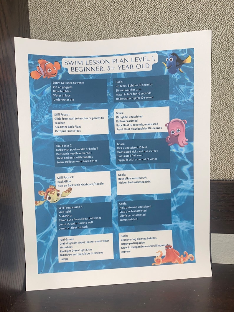 Swim Lesson Plan Beginner Level 1 Swimming 5 and up Water Safety ...