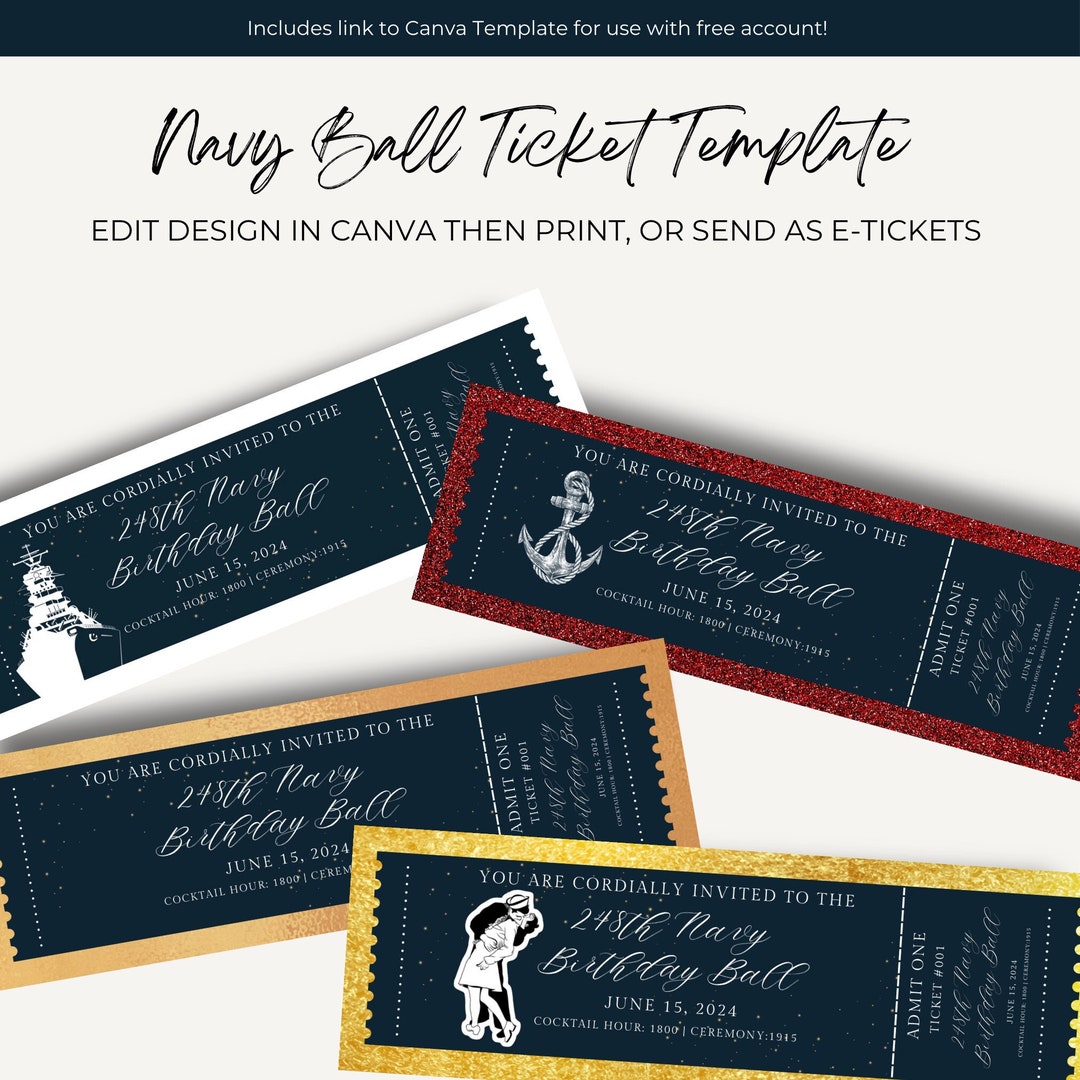 Navy Ball Ticket Template Mil Ball Corpsman HM MA Canva Editable Ball ...