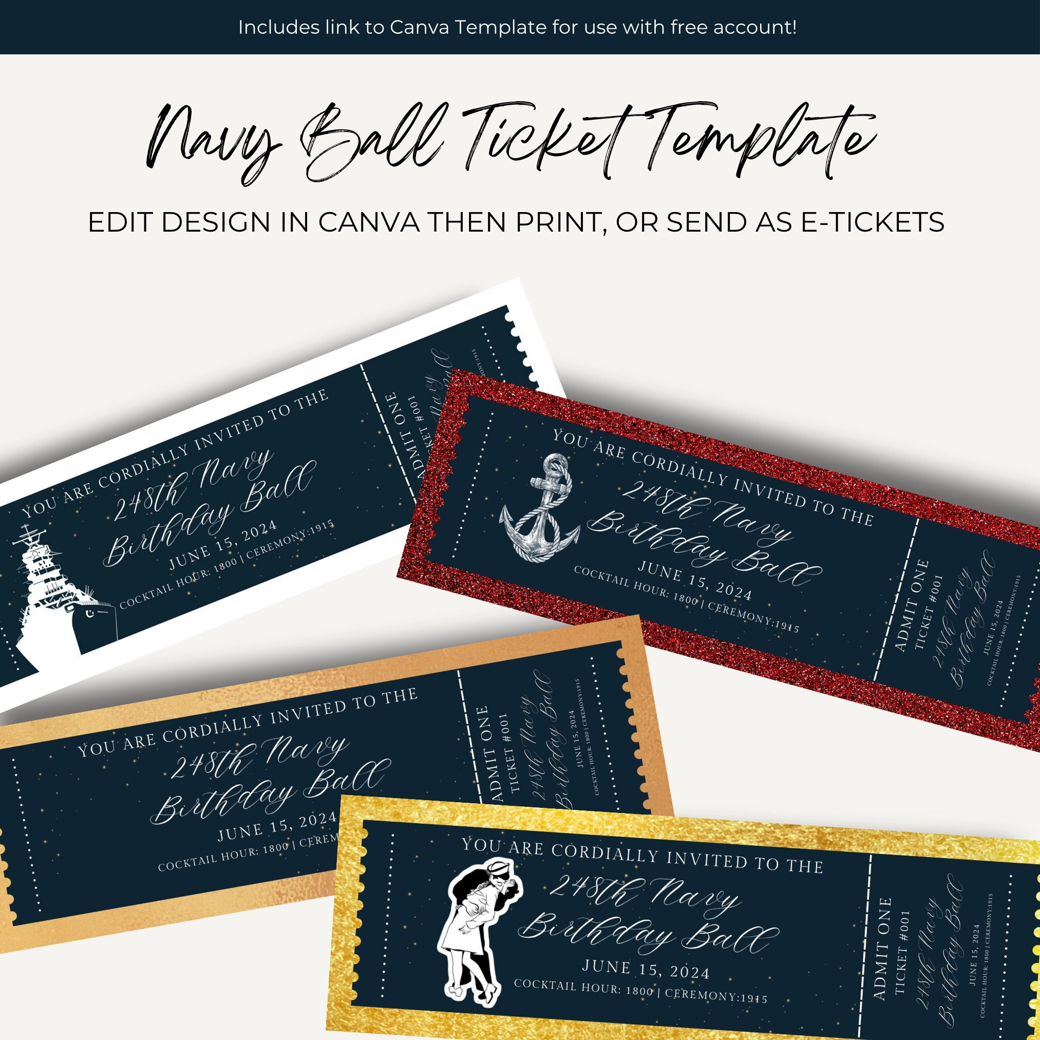 Navy Ball Ticket Template Mil Ball Corpsman HM MA Canva Editable Ball ...