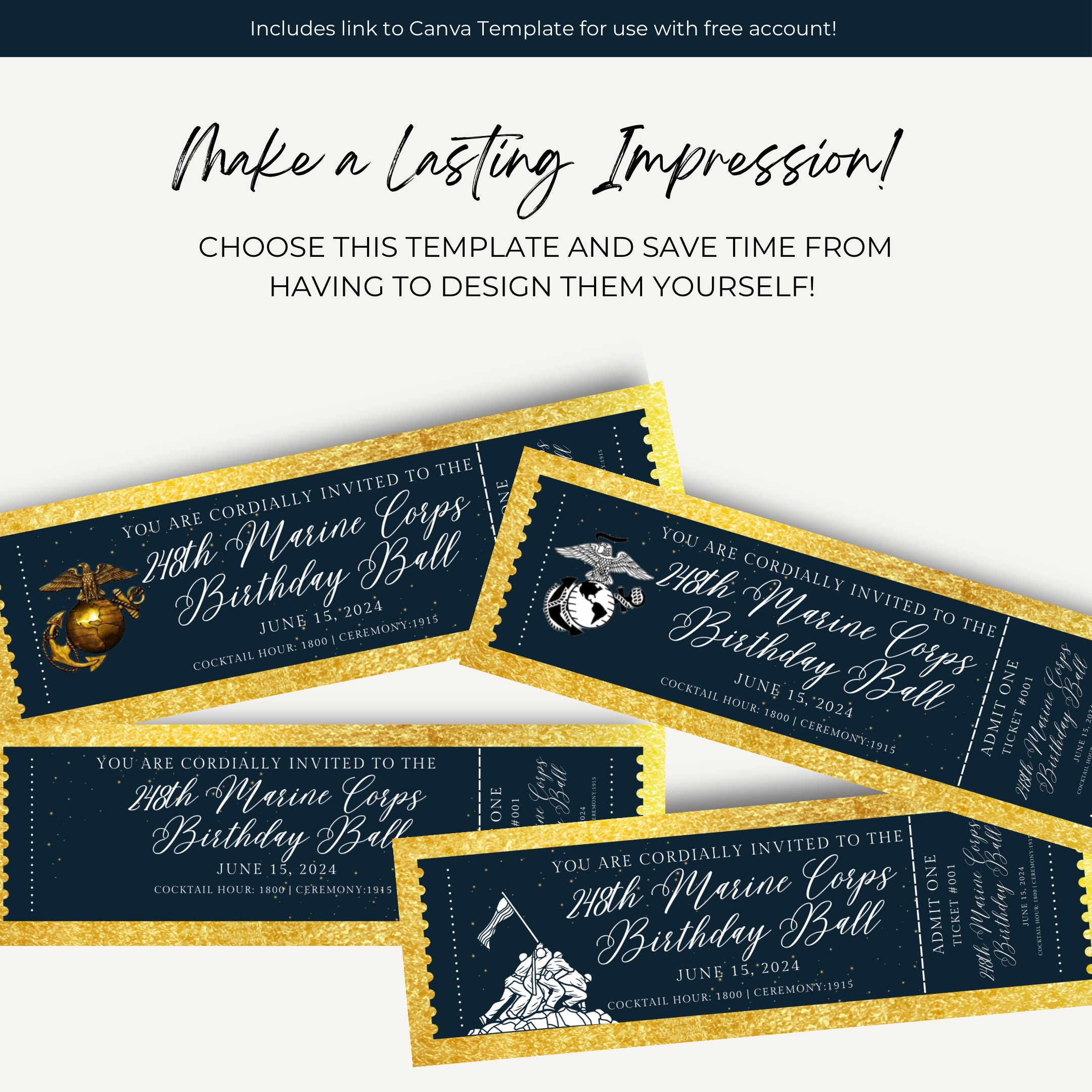 Marine Corps Ball Military Ball Ticket Template MC Birthday Ball ...