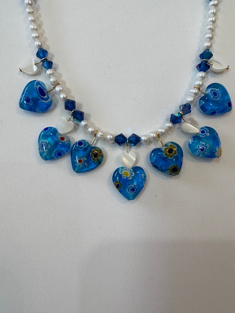 Millefiori Heart Necklace, MOP, Czech Crystal, Cultured Pearl - Etsy