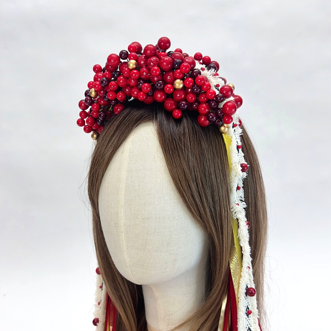 20. Ukrainian Viburnum Embroidered Flower Crown With Red Berries kalyna ...