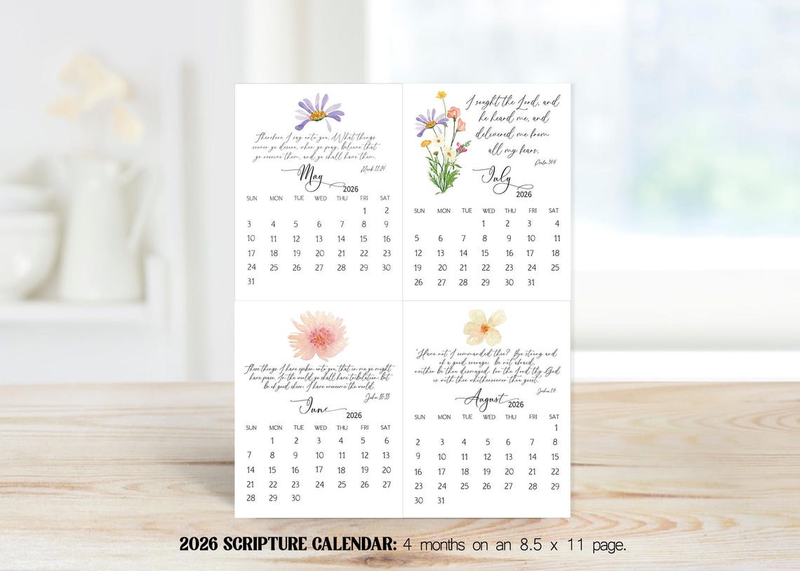 2026 Scripture Calendar, Christian Printable Calendar With Bible Verses ...