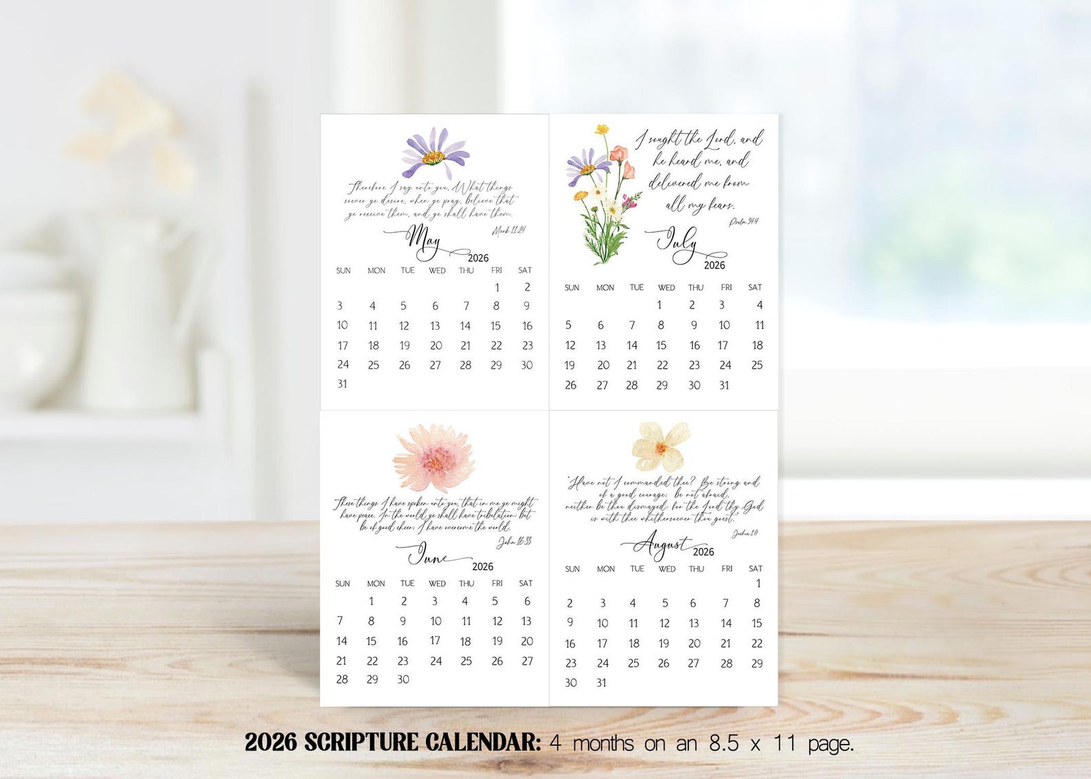 2026 Scripture Calendar, Christian Printable Calendar With Bible Verses ...