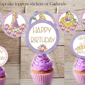 Rapunzel Birthday Party Decorations: Banner, Cupcake Toppers, Favor ...