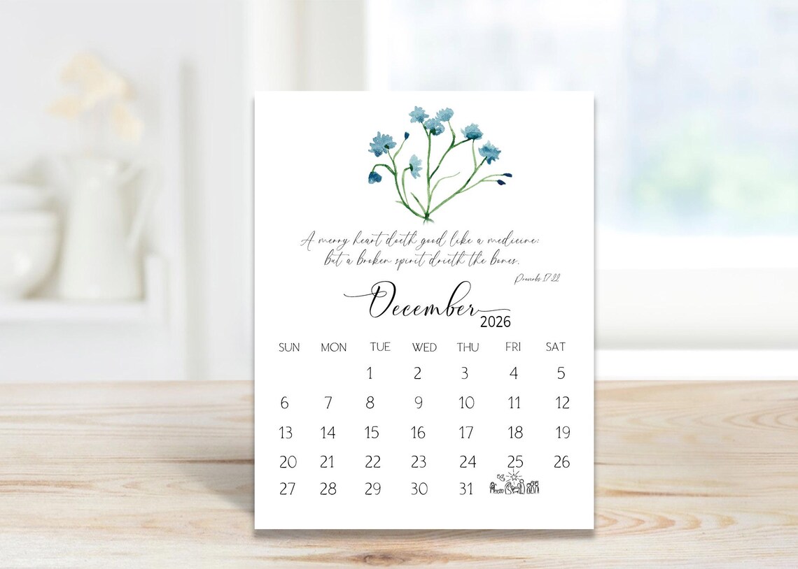 2026 Scripture Calendar, Christian Printable Calendar With Bible Verses ...