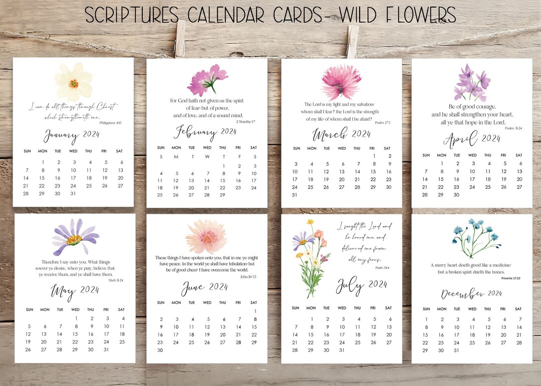 2024 Calendar Desk Scripture, PRINTABLE Bible Verse Calendar Cards ...