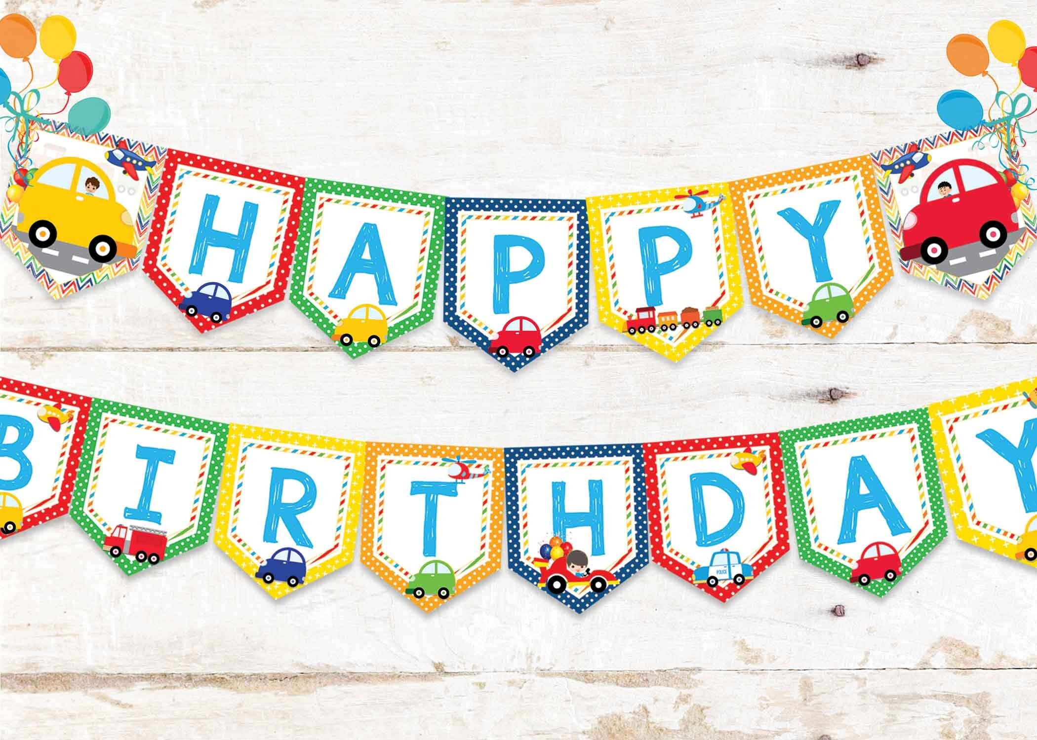 Cars & Trucks Birthday Banner: Printable Rainbow Theme (PDF) - Etsy