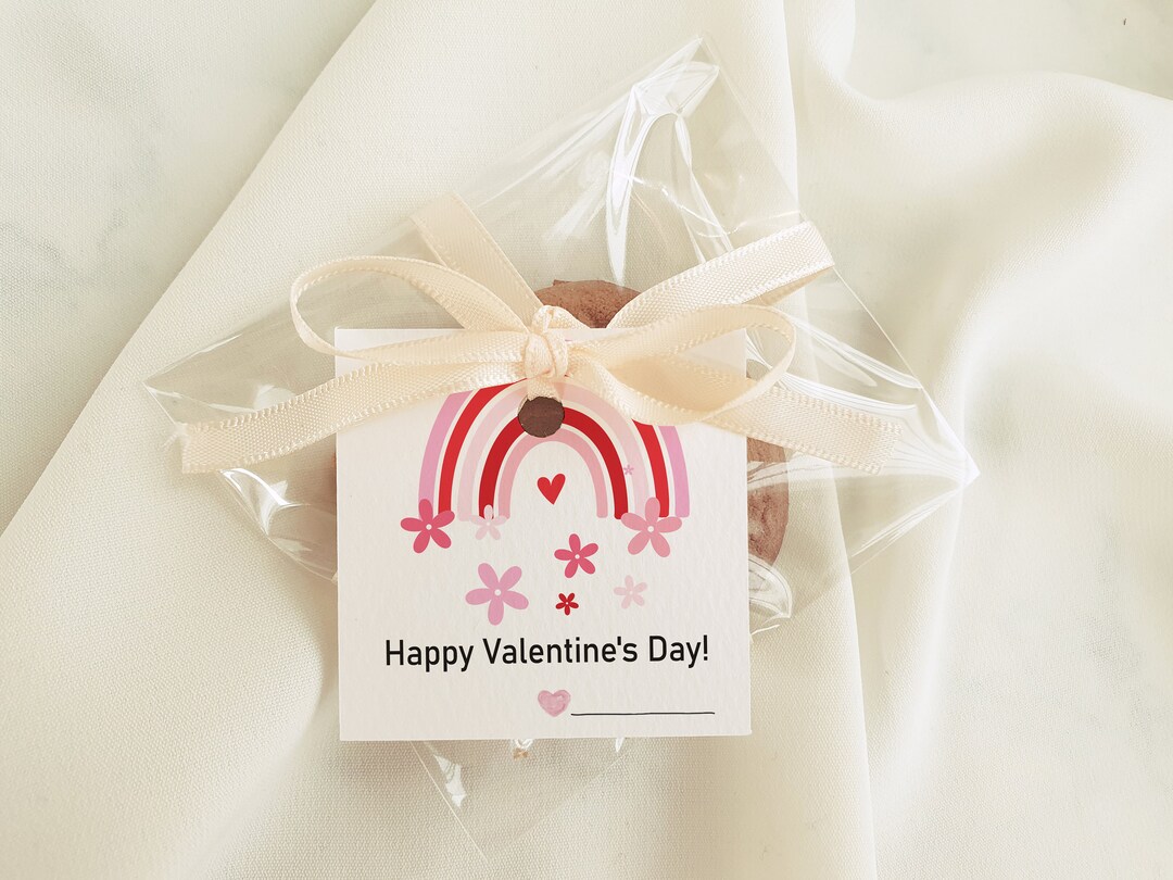 Happy Valentines Day Gift Tag, Pink and Red Rainbow Tag, Printable ...