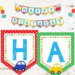 Cars & Trucks Birthday Banner: Printable Rainbow Theme (PDF) - Etsy