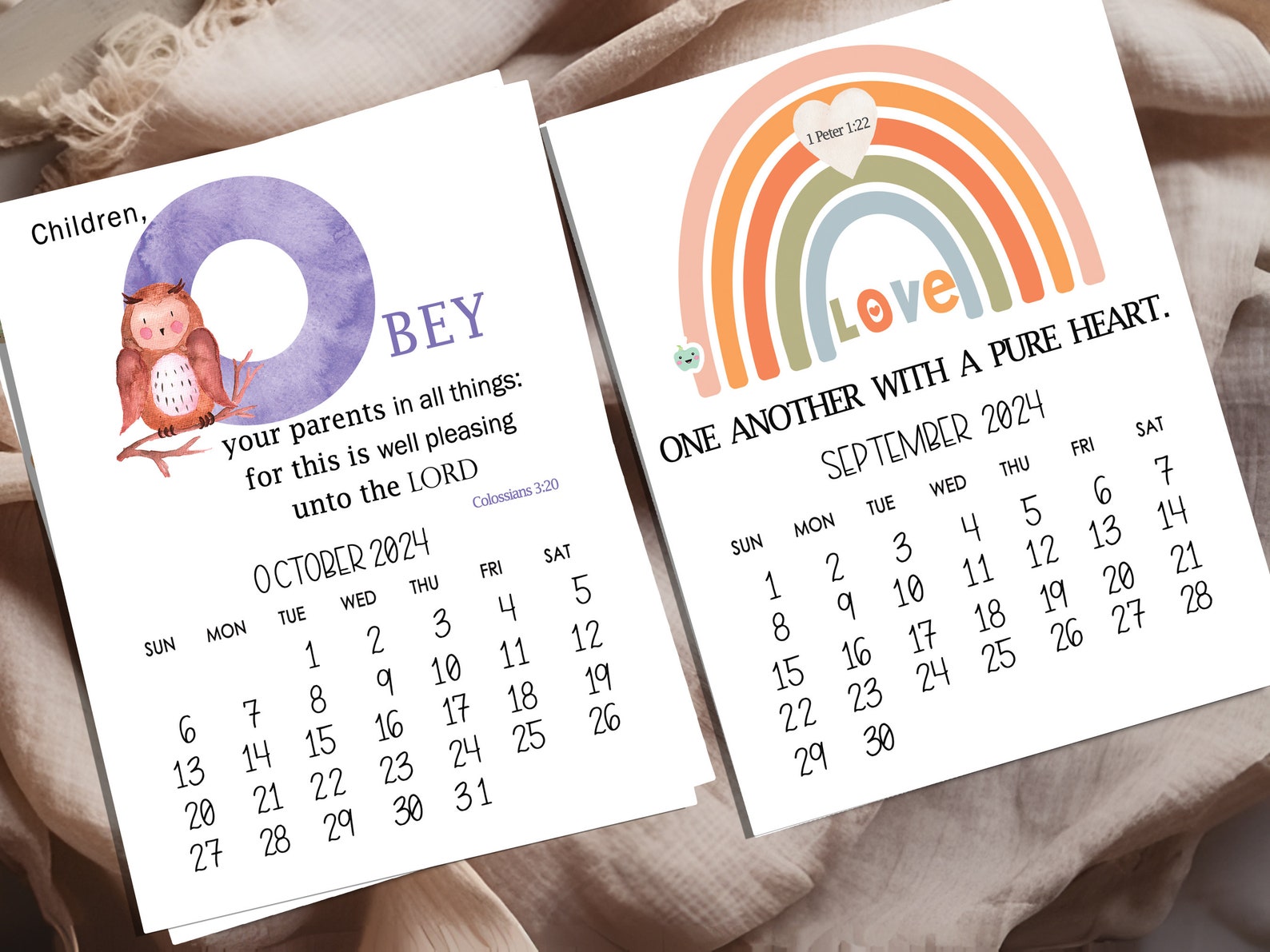 Love Bible Verse Calendar for Kids Printable Bible Verse Desk Calendar ...