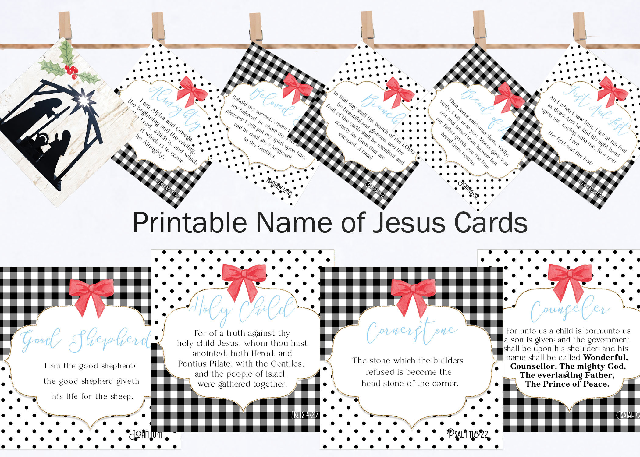 Names of Jesus Christ, Christmas Advent Cards, Printable Scripture ...