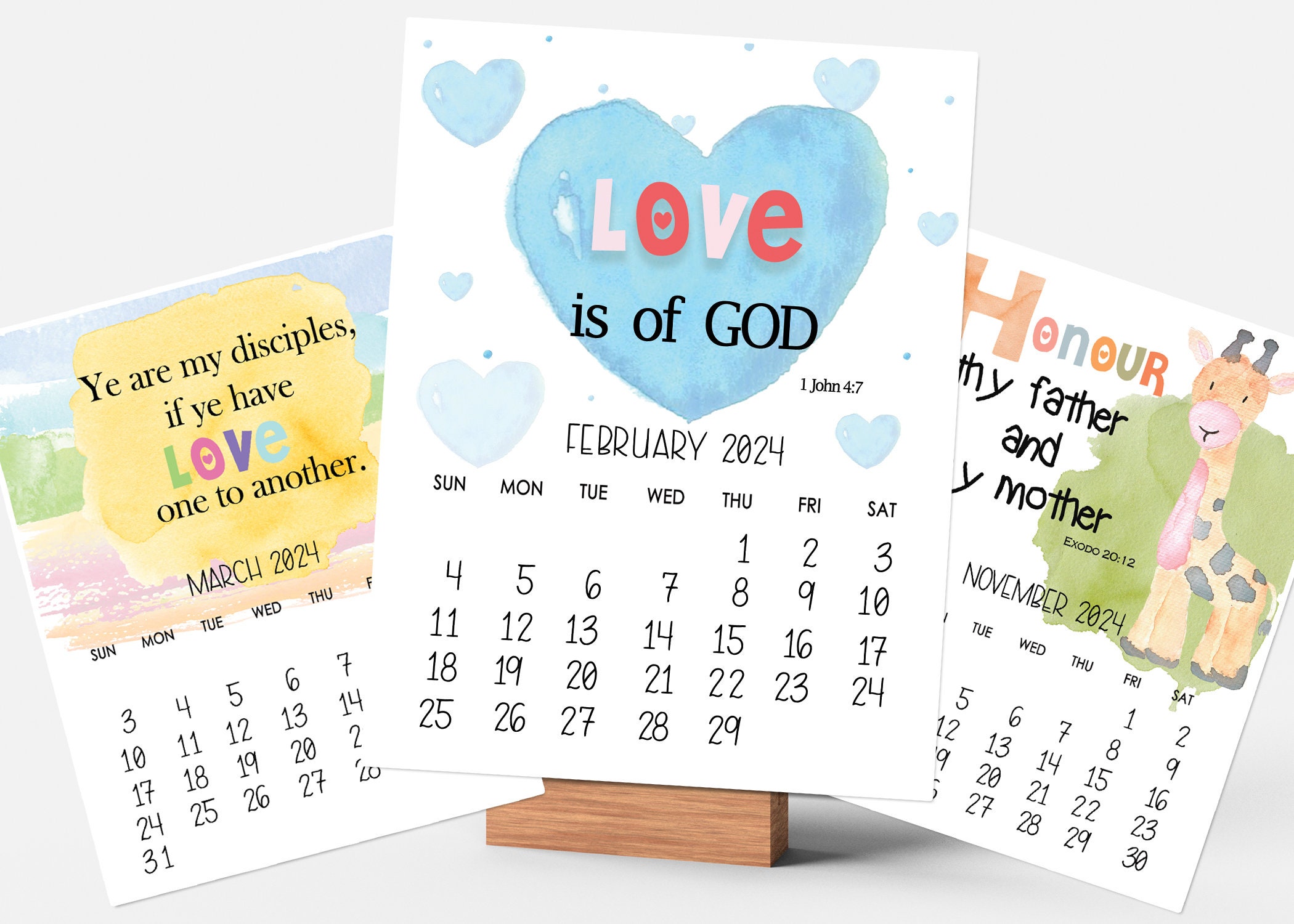 Love Bible Verse Calendar for Kids Printable Bible Verse Desk Calendar ...