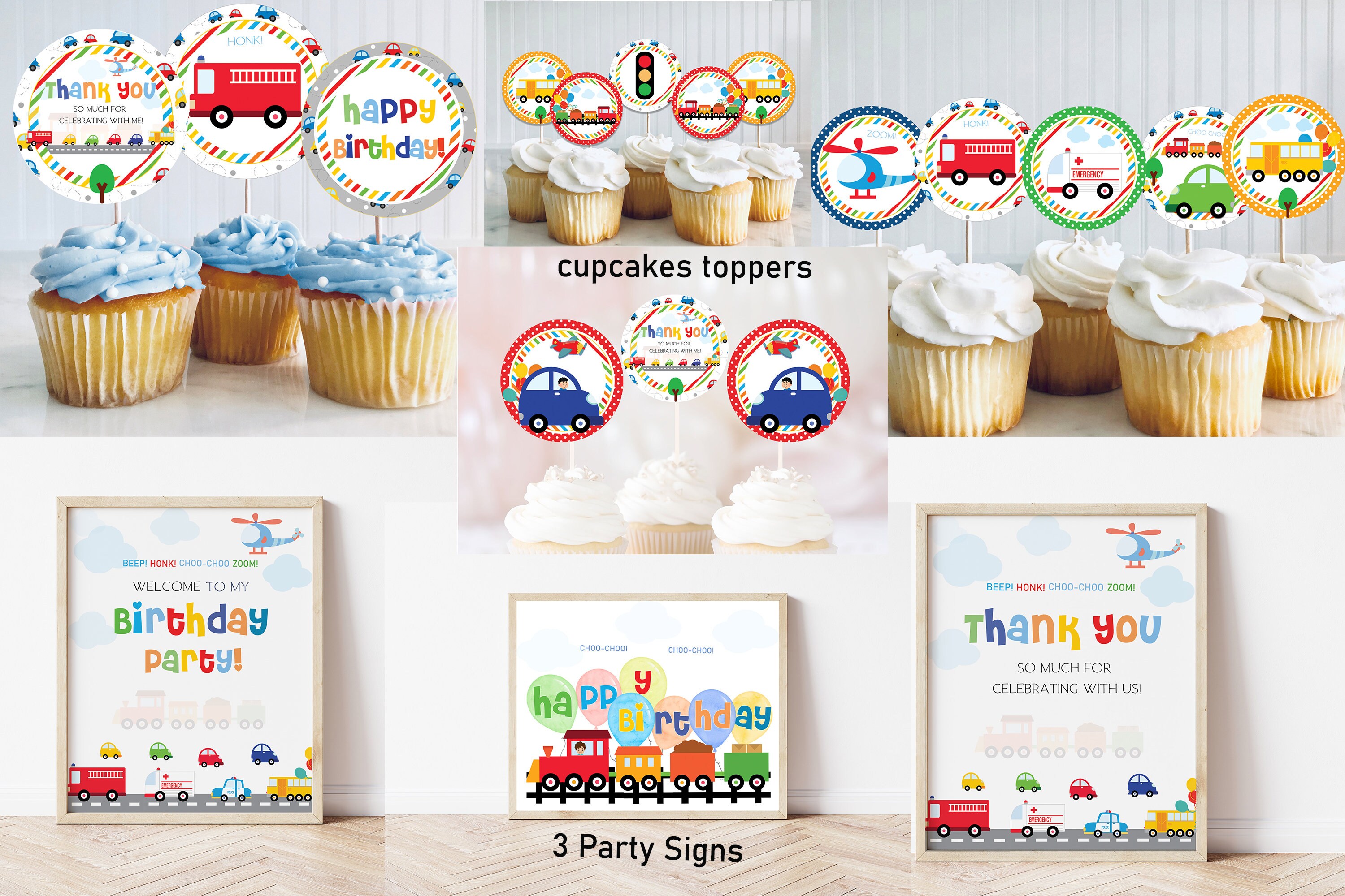 Transportation Theme Birthday Package, Cars Boy Birthday Party Supplies ...