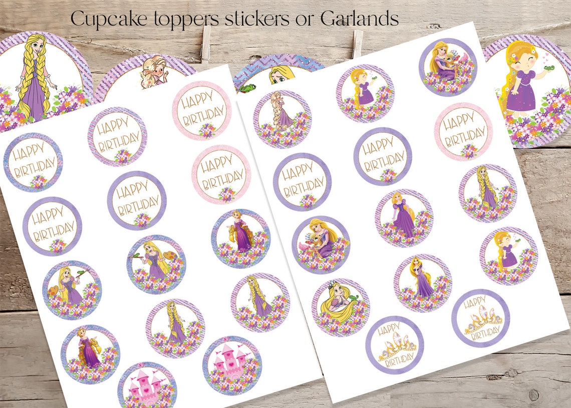 Rapunzel Cupcake Toppers: Tangled Birthday Party Decor (PDF Download ...