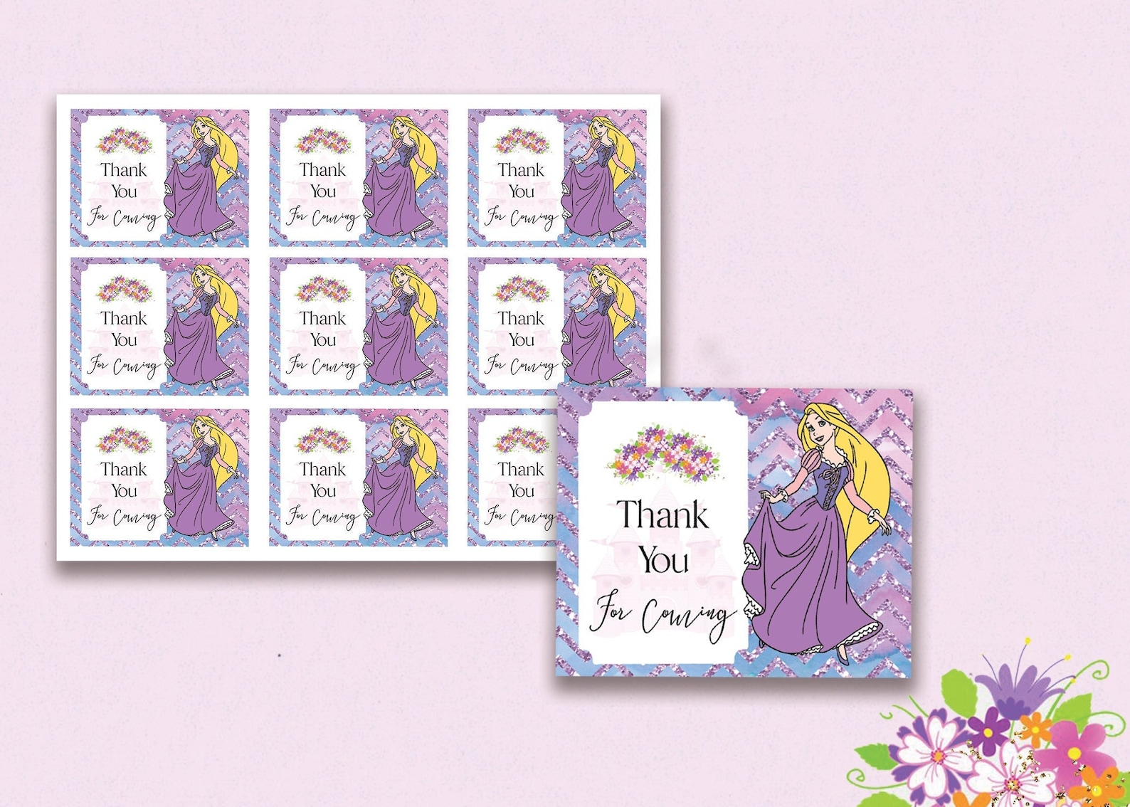Rapunzel Thank You Tags, Princess Party Favor Tags, Tangled Bag Tags ...