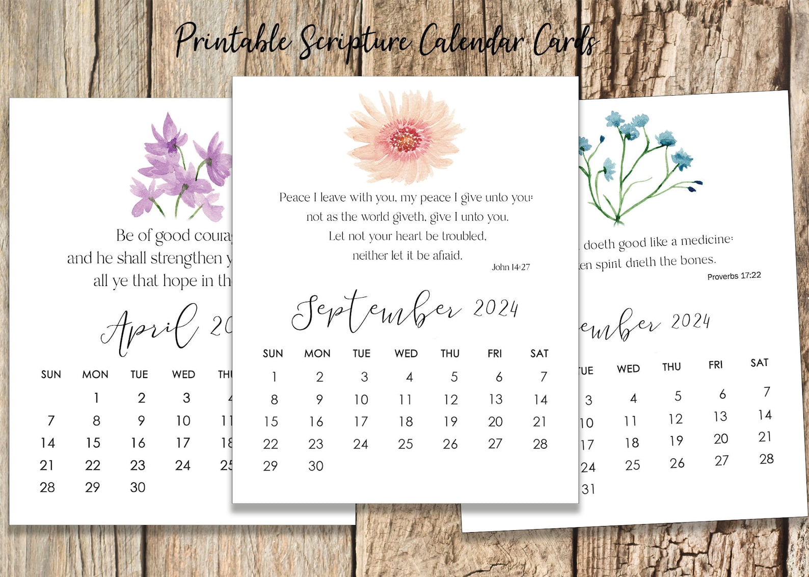 2024 Calendar Desk Scripture, PRINTABLE Bible Verse Calendar Cards ...