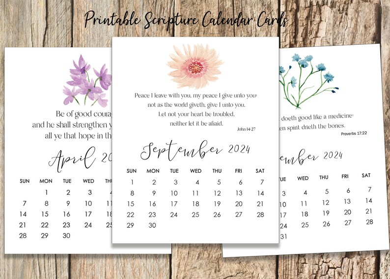 2024 Calendar Desk Scripture, PRINTABLE Bible Verse Calendar Cards ...
