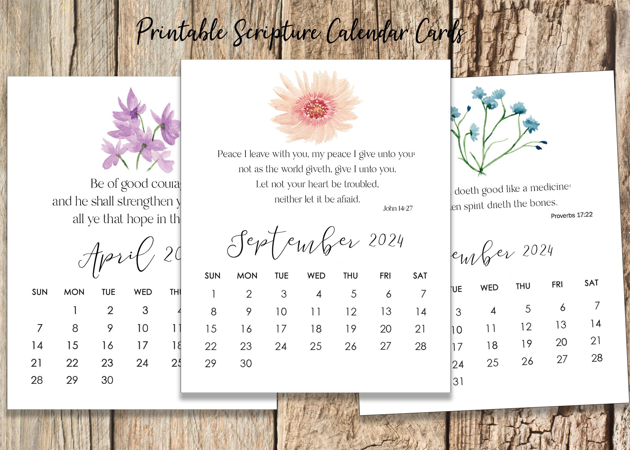 2024 Calendar Desk Scripture, PRINTABLE Bible Verse Calendar Cards ...