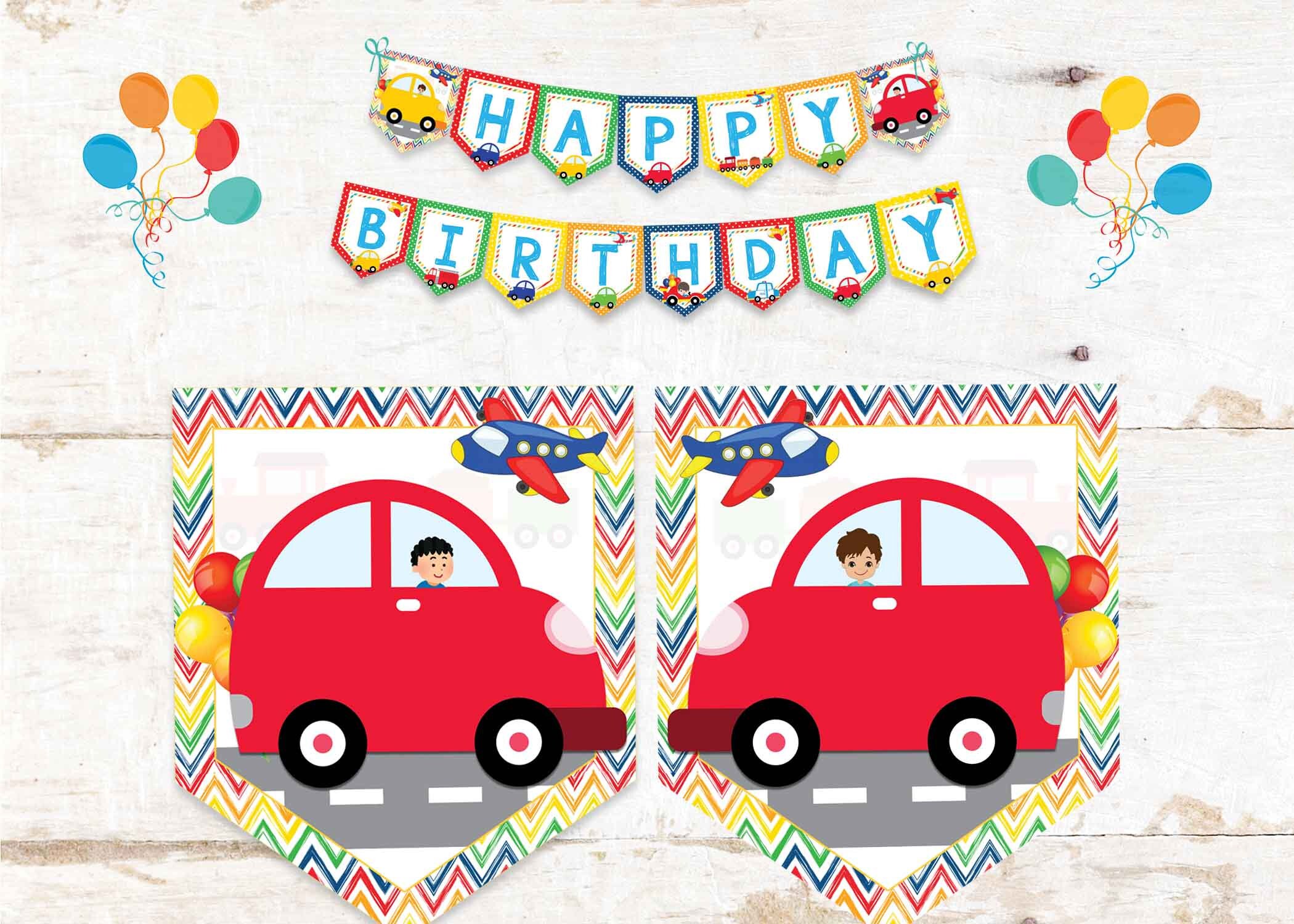 Cars & Trucks Birthday Banner: Printable Rainbow Theme (PDF) - Etsy
