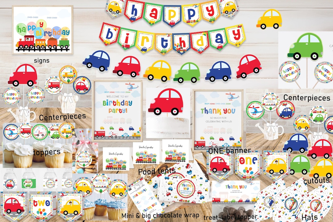 Transportation Birthday Party Decorations: Cars, Trains, Planes ...