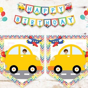 Cars & Trucks Birthday Banner: Printable Rainbow Theme (PDF) - Etsy