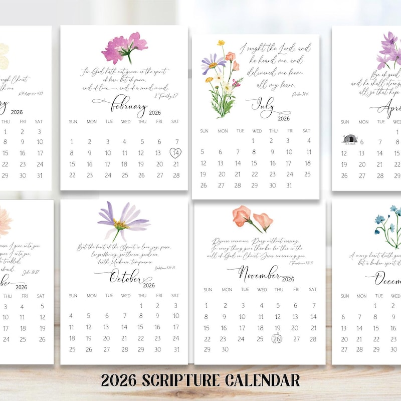 Christian Printable Calendar 2026 Bible Verse - Etsy
