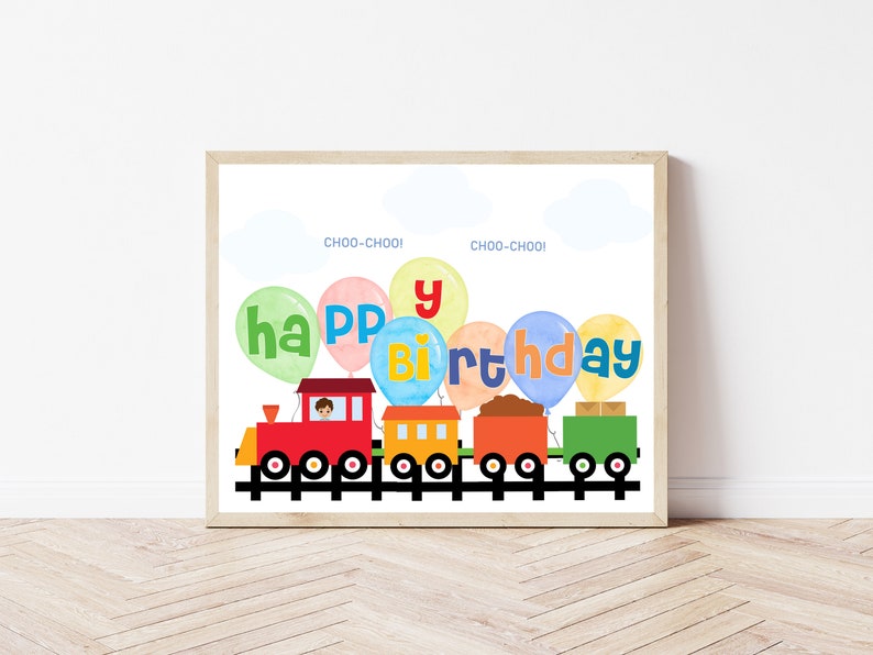 Colorful Transportation Birthday Sign, Printable Train Birthday Welcome ...