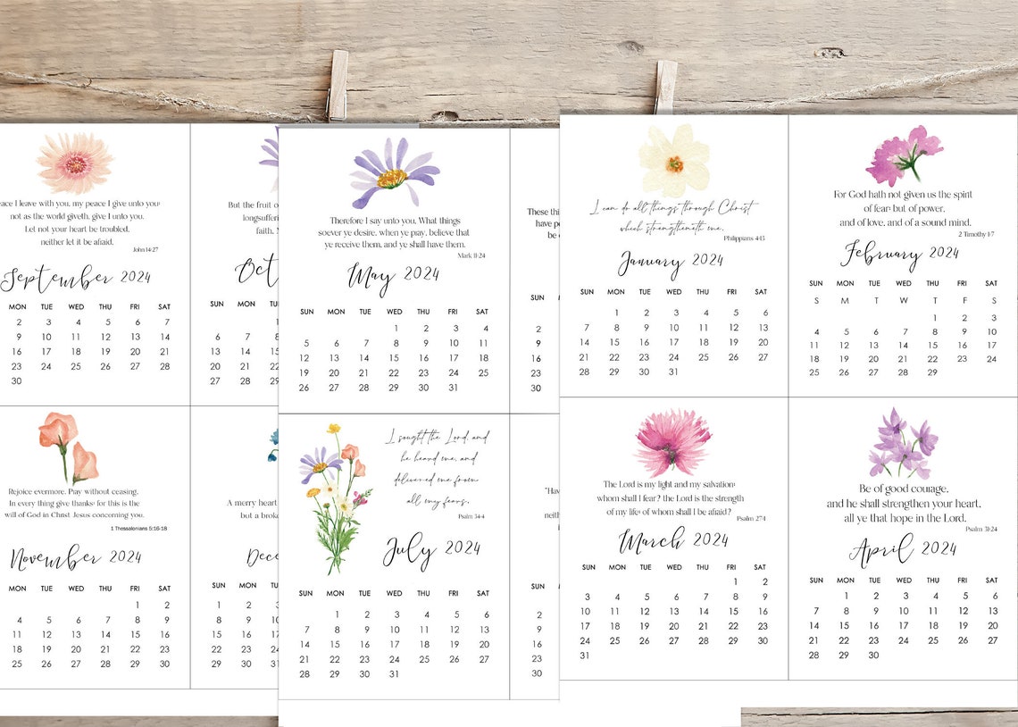 2024 Calendar Desk Scripture, PRINTABLE Bible Verse Calendar Cards ...
