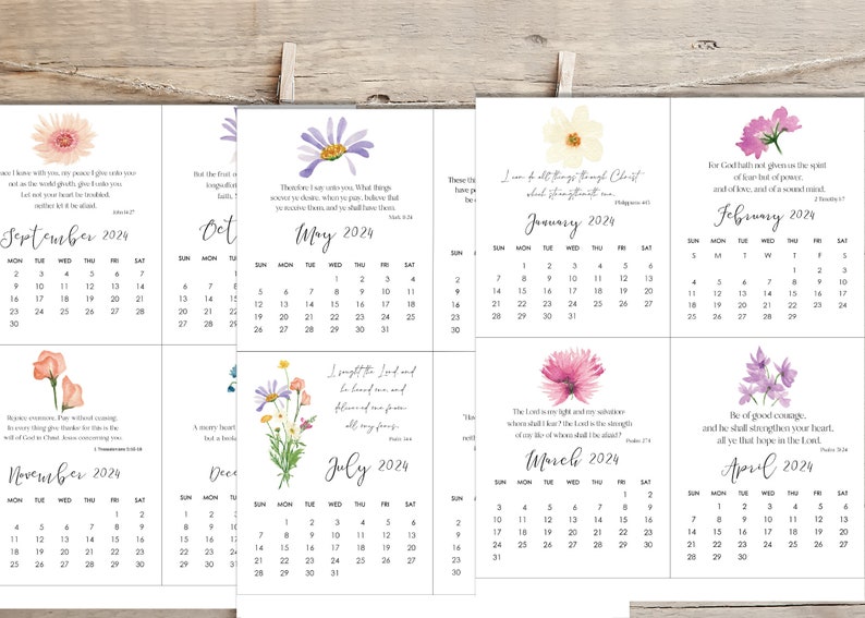 2024 Calendar Desk Scripture, PRINTABLE Bible Verse Calendar Cards ...
