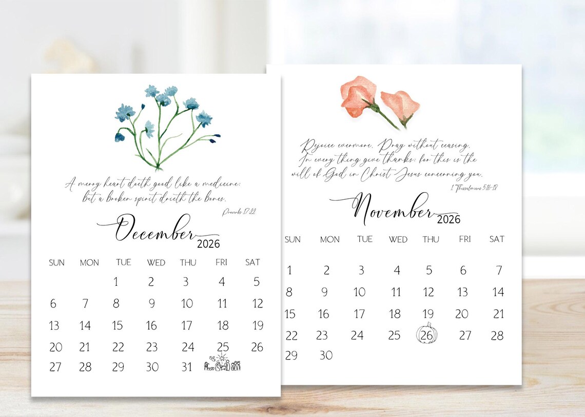 2026 Scripture Calendar, Christian Printable Calendar With Bible Verses ...