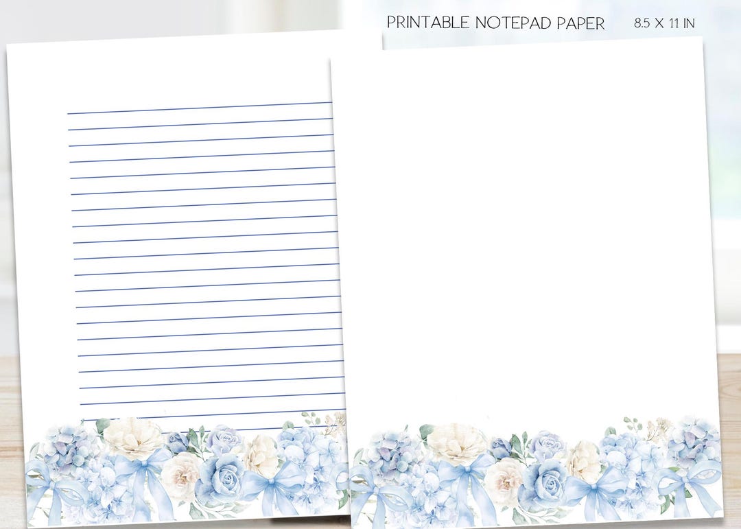 Floral Printable Notepad, Lined & Unlined Stationery (instant Download ...